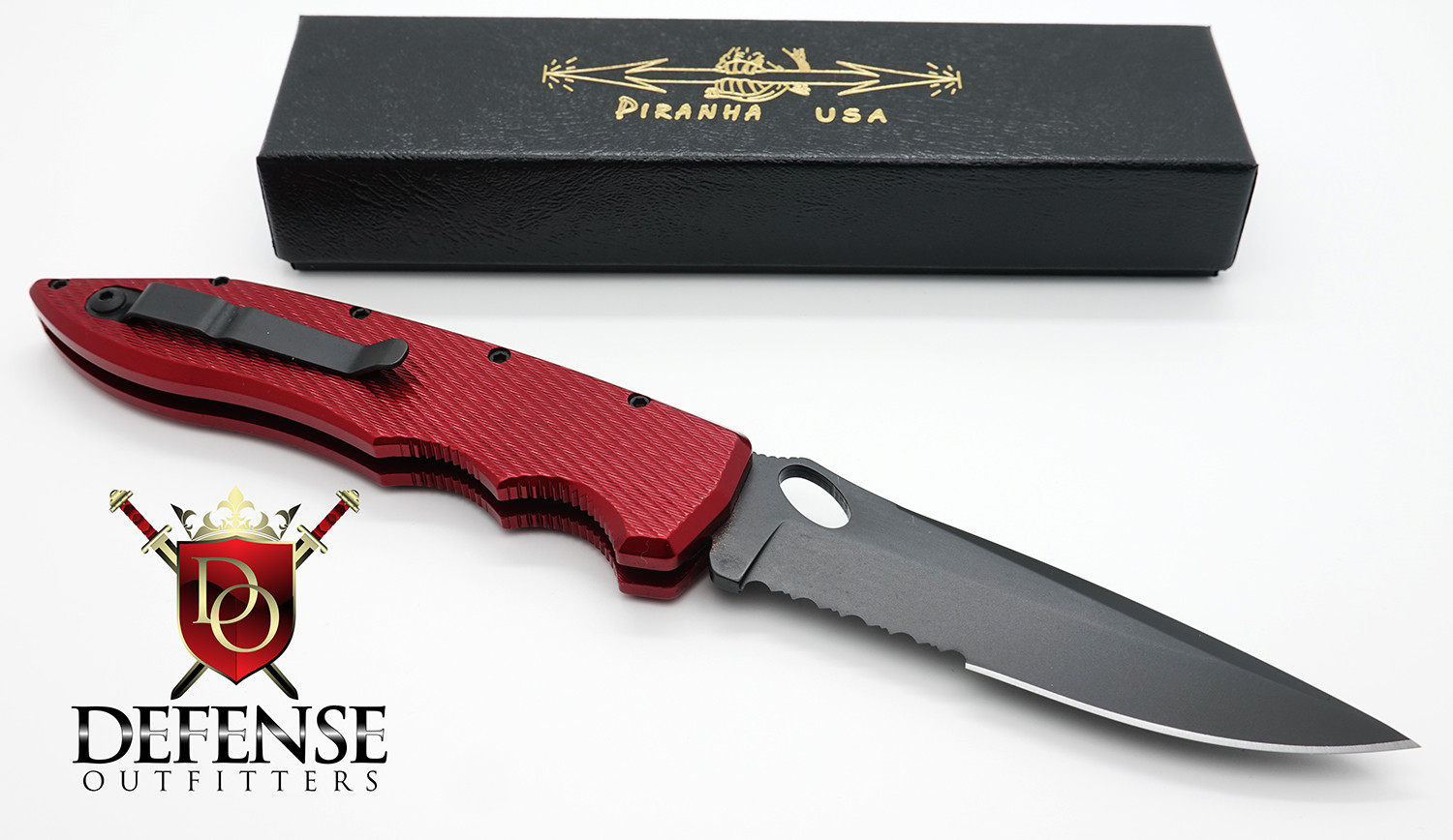 Piranha Predator Automatic Knife Red Tactical Plain Blade