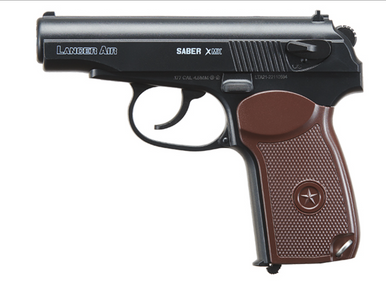 Lancer Air Saber XMK CO2 Airgun Pistol – Black & Brown 4.5mm/.177 steel BB