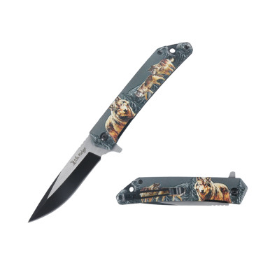Elk Ridge “Lone Howl” Spring Assisted Knife – Two-Tone Blade with Wolf ...