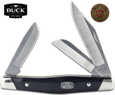 Buck 301 Stockman Folding Knife – 3 Blade Slipjoint, Black Synthetic ...