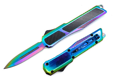 Nebula Strike OTF Automatic Knife – Rainbow Titanium Double Edge with ...