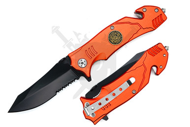 Firefighter Rescue Assisted-Open Knife – Red Aluminum Duty Knife with ...