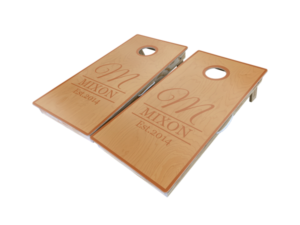 The Mixon Real Birch Stained Custom Personalized Cornhole Board Set