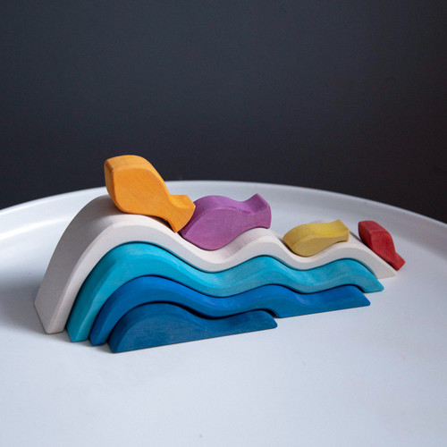 Avdar Wooden Toys Handmade Ocean Wave Stacker Blocks | Endless Play