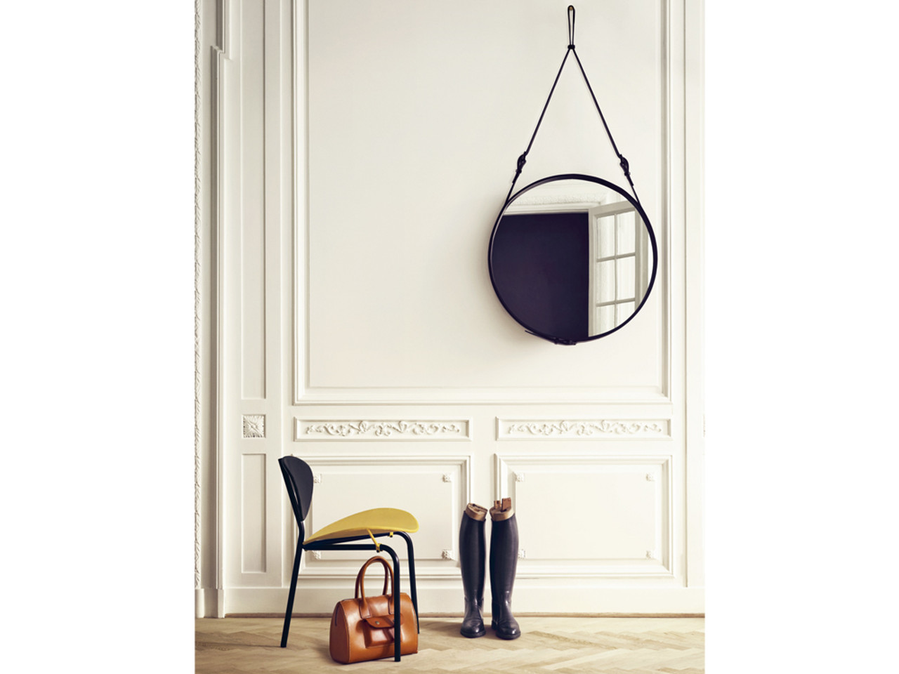 Gubi Adnet Circular Mirror by Jacques Adnet - Chaplins Gubi Adnet Circular Mirror by Jacques Adnet - Chaplins