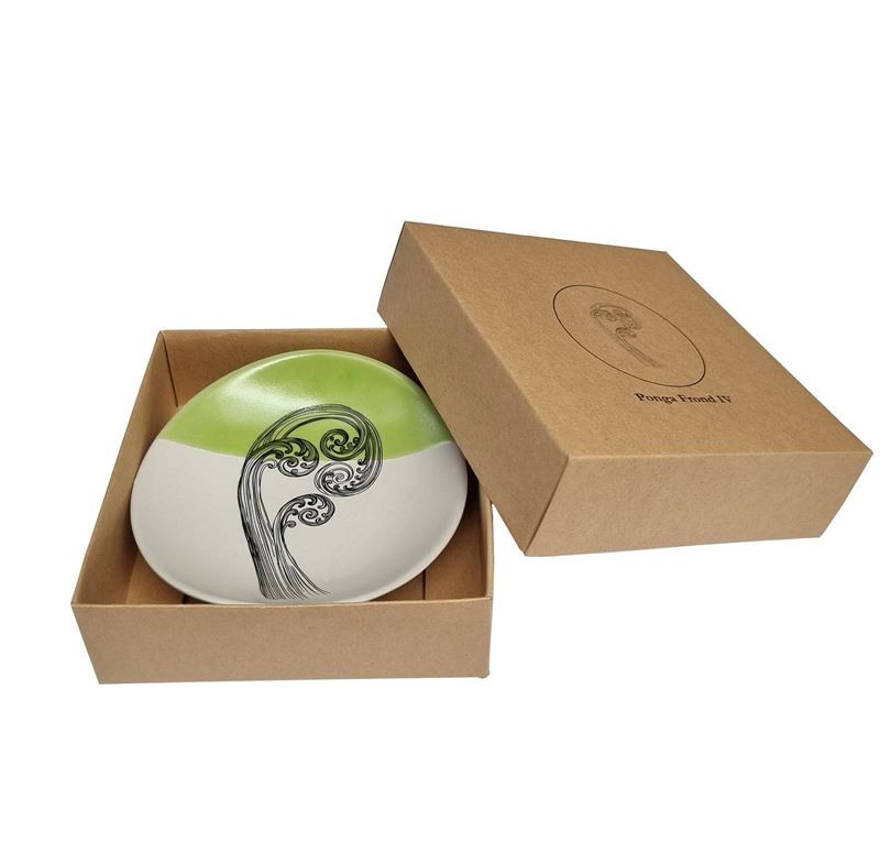 Porcelain Bowl with a Ponga frond green dipped design from New Zealand ...