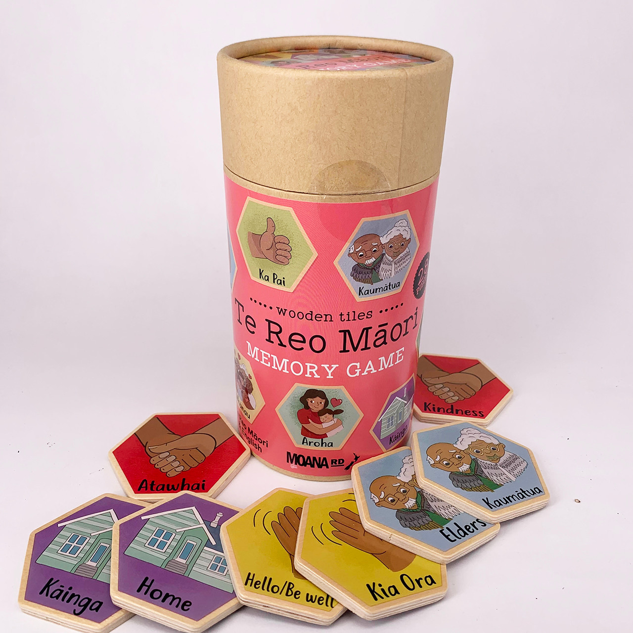 Te Reo Maori wooden tile memory game from Moana Road.