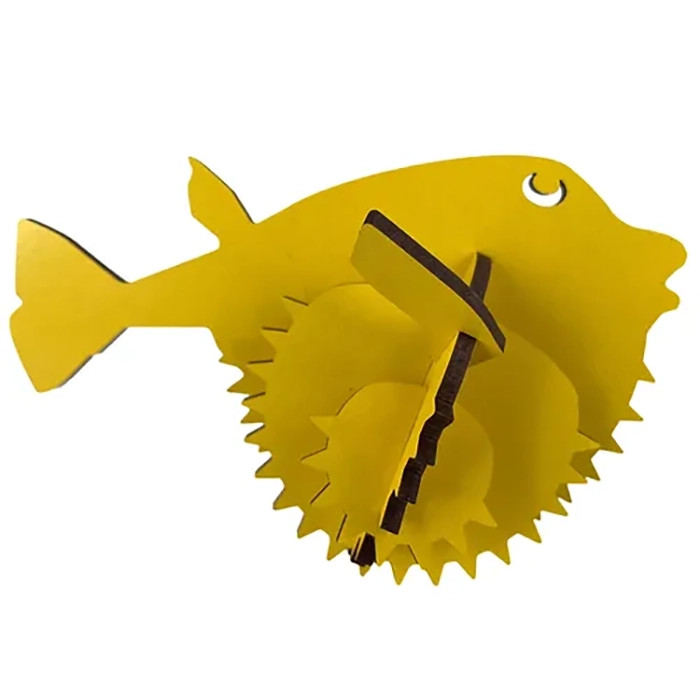 3D kitset yellow puffer fish. Comes flat packed for easy transport then ...