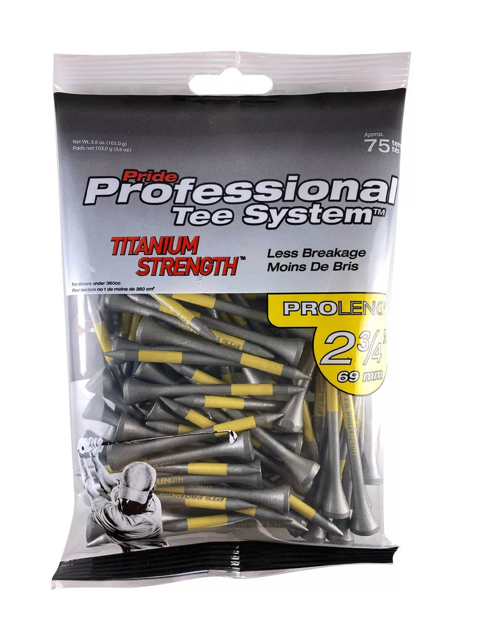 Pride PTS Titanium Tees 75 Pack 2.75 Inch Black/Yellow