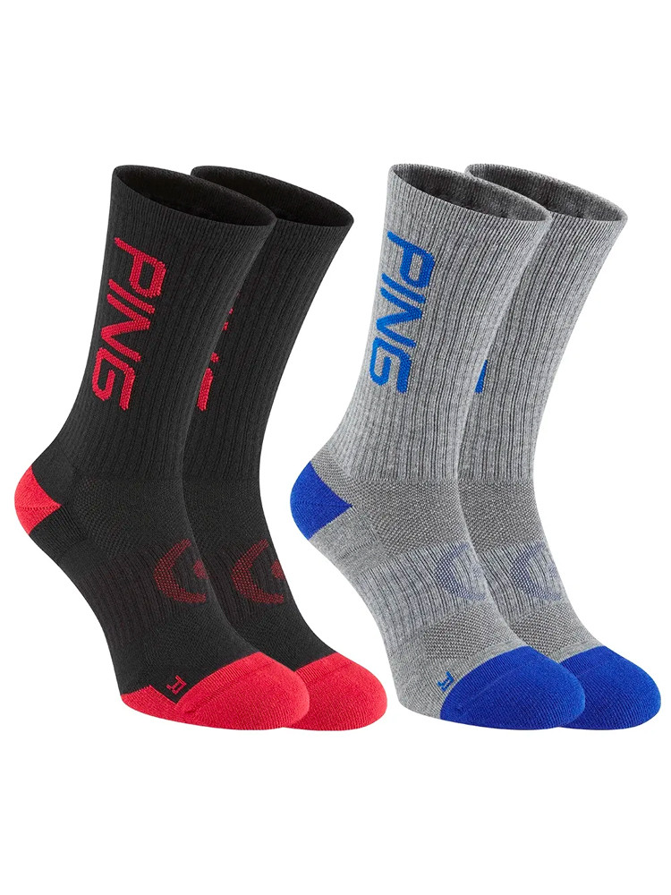 Ping Logo Sock 2-Pair Pack - Grey/Black Multi - Mens | GolfBox