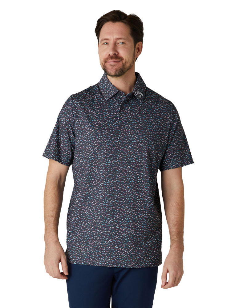 Callaway All Over Chev Confetti Print Polo - Asphalt