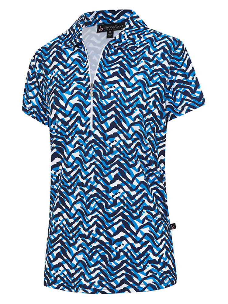 Birdee Sport Women's Curves Short Sleeve Zipper Top - Blue/White