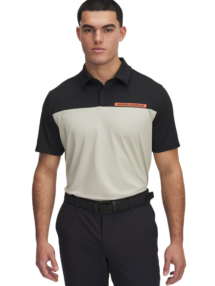 Under Armour T2G Colour Block Polo - Black/Khaki Base/Fire