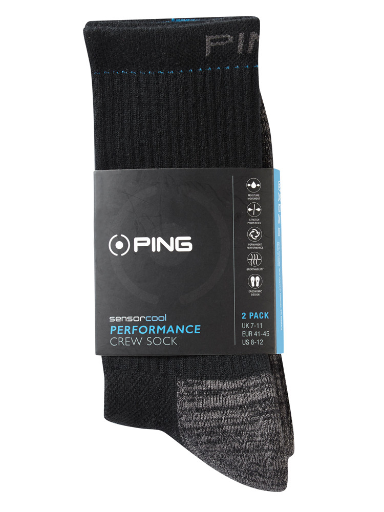 Ping SensorCool Crew 2 Pack Socks - Black | GolfBox