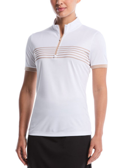 Ben Hogan Women's Engineered Stripe Zip Mock - Bright White