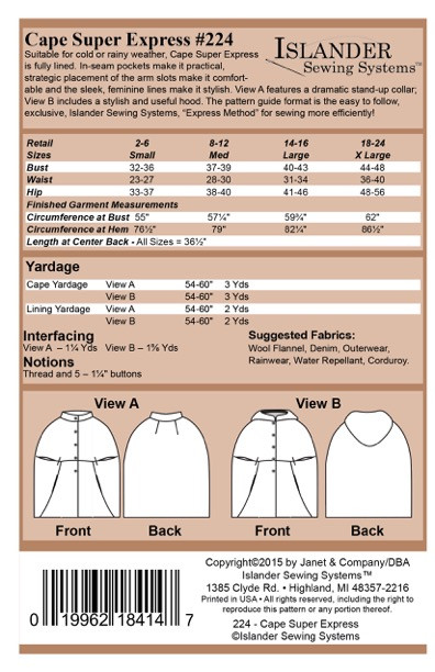 Cape Super Express pattern 2 - 24, ************PAPER Pattern ...