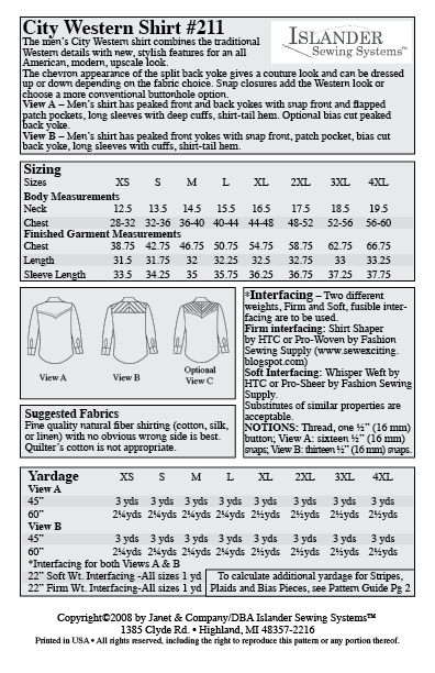 Men's City Western Shirt Pattern, XS - 4X - **********PAPER Pattern ...