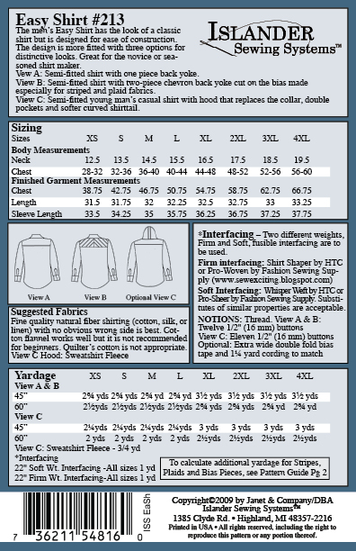 Men's Easy Shirt Pattern XS - 4X - **************PAPER Pattern ...