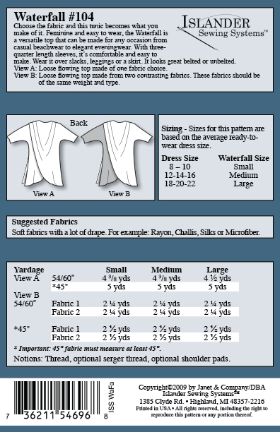 Women's Waterfall Pattern, XS - 4X - ************PAPER Pattern ...