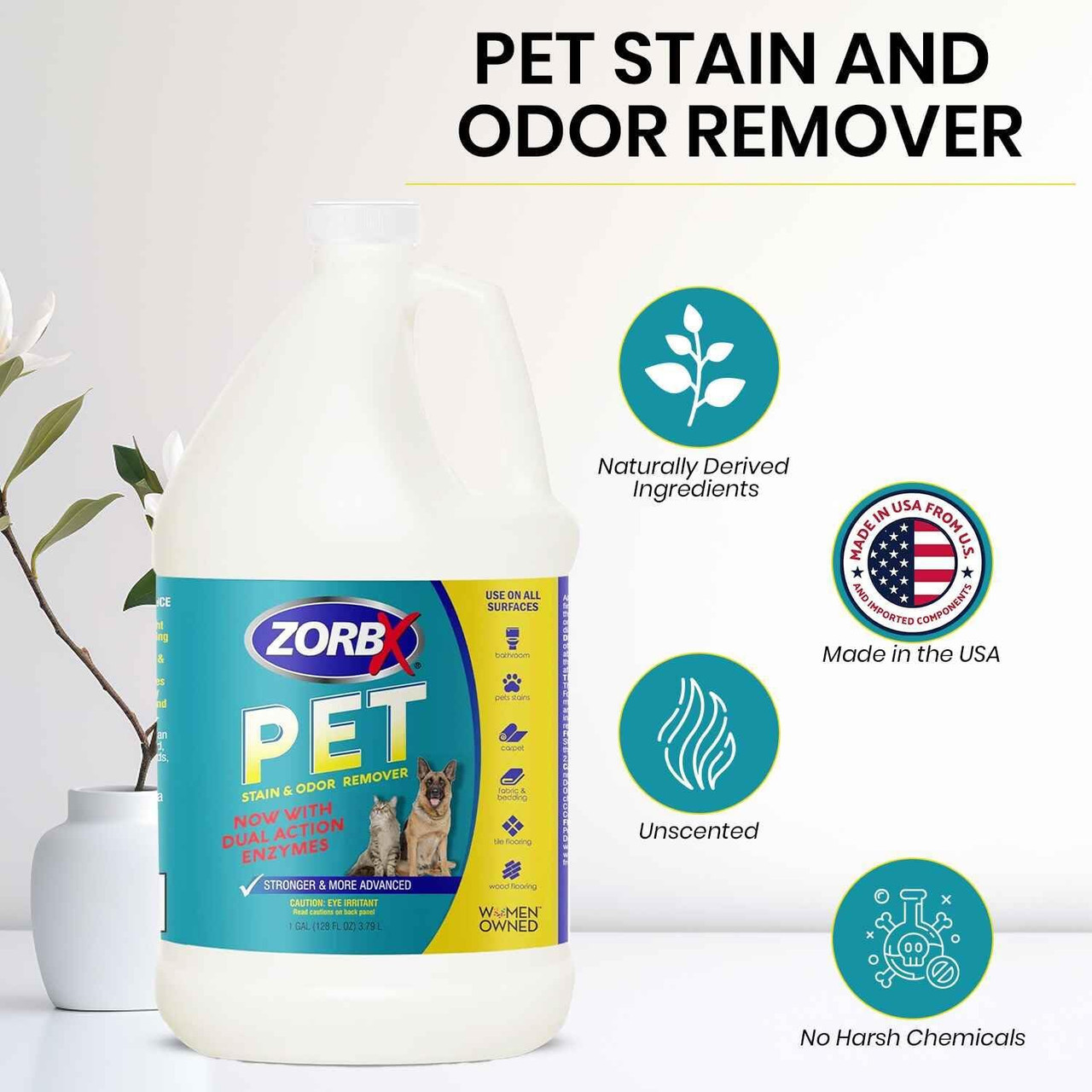 ZORBX Pet Stain & Odor Remover - No Perfumes or Fragrances, Stronger ...