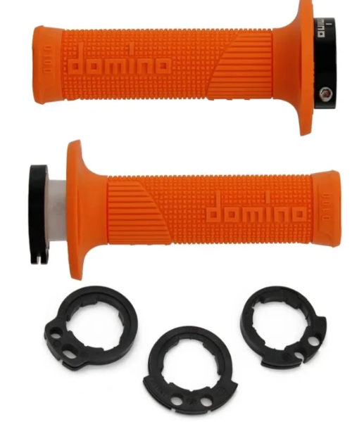 Domino D100 Orange D-Lock Grips W/Push-Pull Pulley - Mission MX