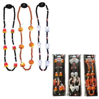 NECKLACE HALLOWEEN BEADED 6LED 3AST PUMPKIN/SKULL/CANDY CORN PB/INS ...