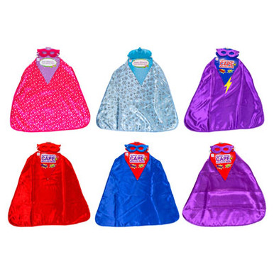 KIDS CAPE SATIN W/EYEMASK 6AST 3 PRINTS/3 SOLIDS/HEADER - Regent Products