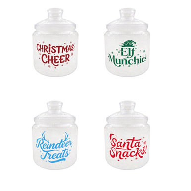 CANDY JAR W/LID PLASTIC 4AST XMAS PRINTS/LABEL - Regent Products