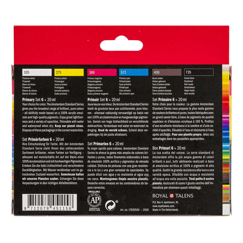 Amsterdam Standard Series 6-Color Primary Acrylic Paint Set