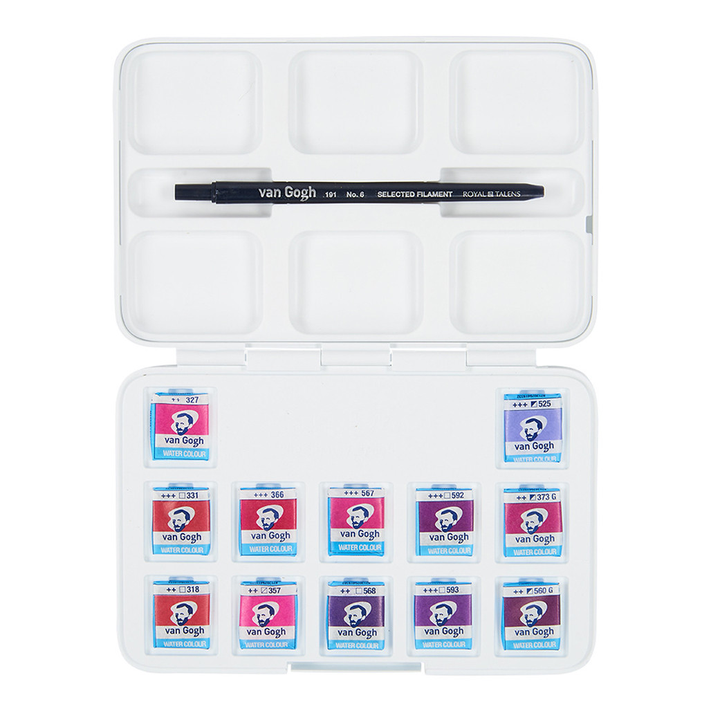Van Gogh Watercolor Half Pan Pocket Box Set, Pinks & Violets, 12 Colors