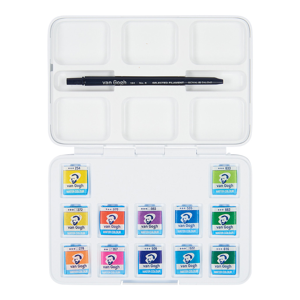 Van Gogh Watercolor Half Pan Pocket Box Set, Vibrant Colors, 12 Colors