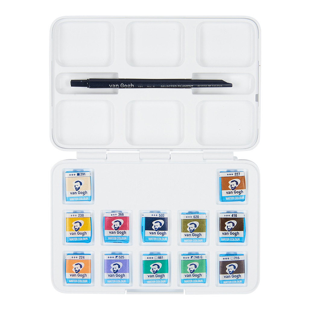 Van Gogh Watercolor Half Pan Pocket Box Set, Muted Colors, 12 Colors