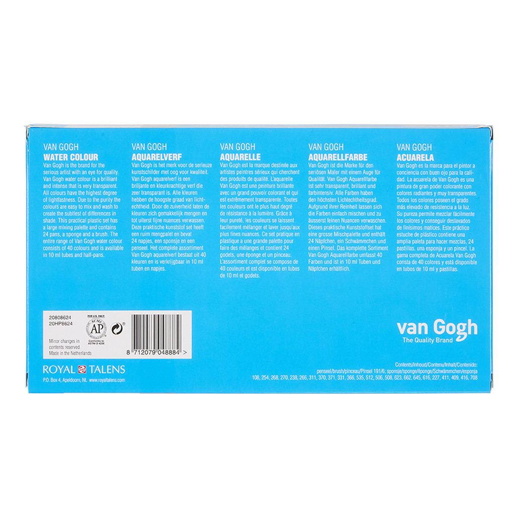 Van Gogh Watercolor Half Pan Set, General Selection, 24 Colors