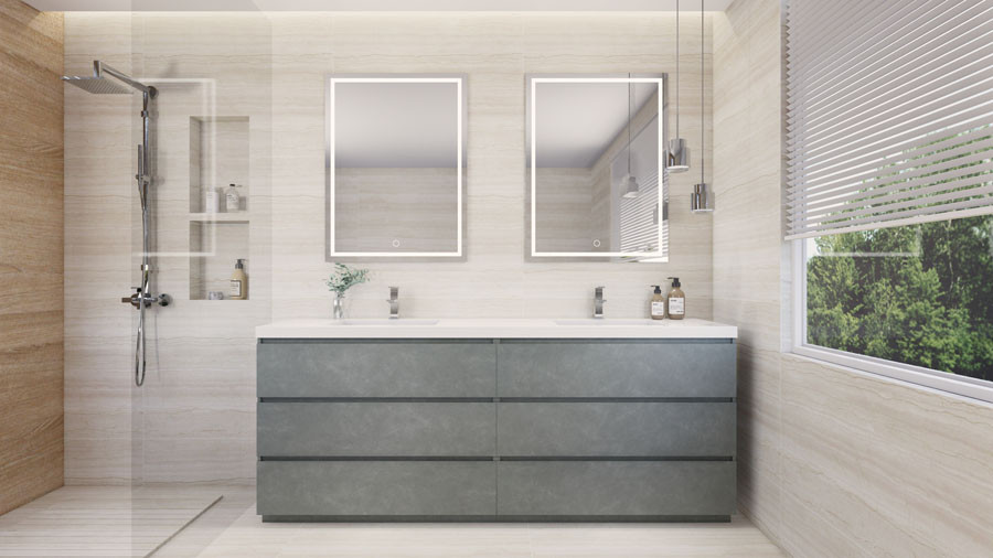 Aron 84" Freestanding with Reinforced Acrylic Double Sink