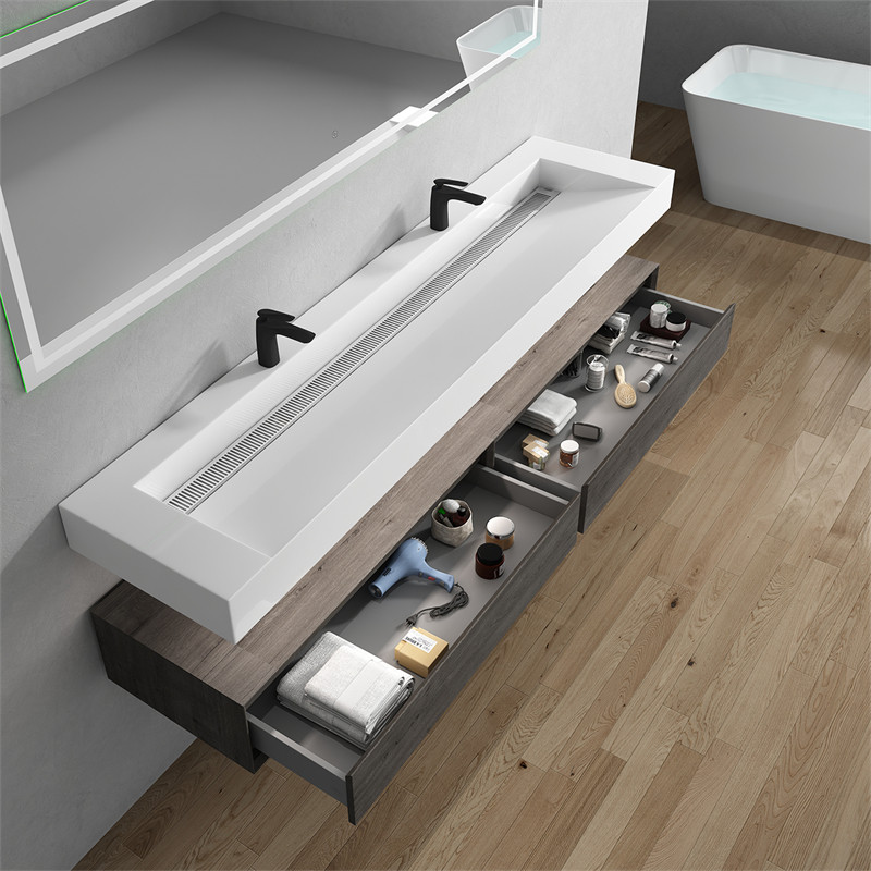 Baxter 84’’ Floating Bathroom Vanity Set with Acrylic Double Sink