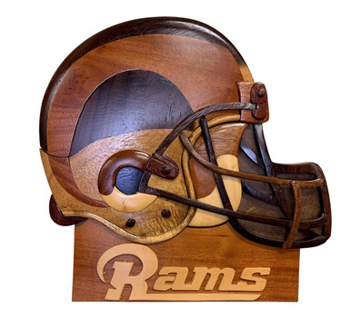 Rams Handmade Intarsia Wood Football Helmet Plaque