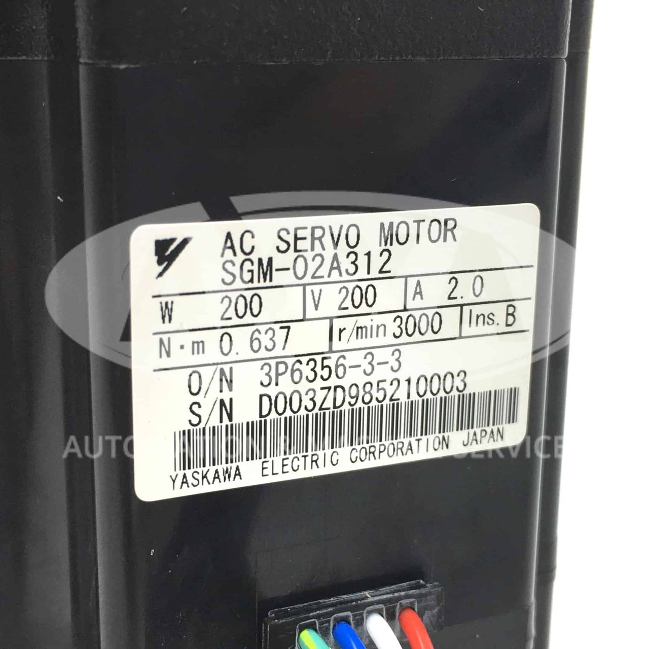 Servo Motor SGM-02A312 Yaskawa 200W 2.0A SGM02A312 - Servo Motors Ltd