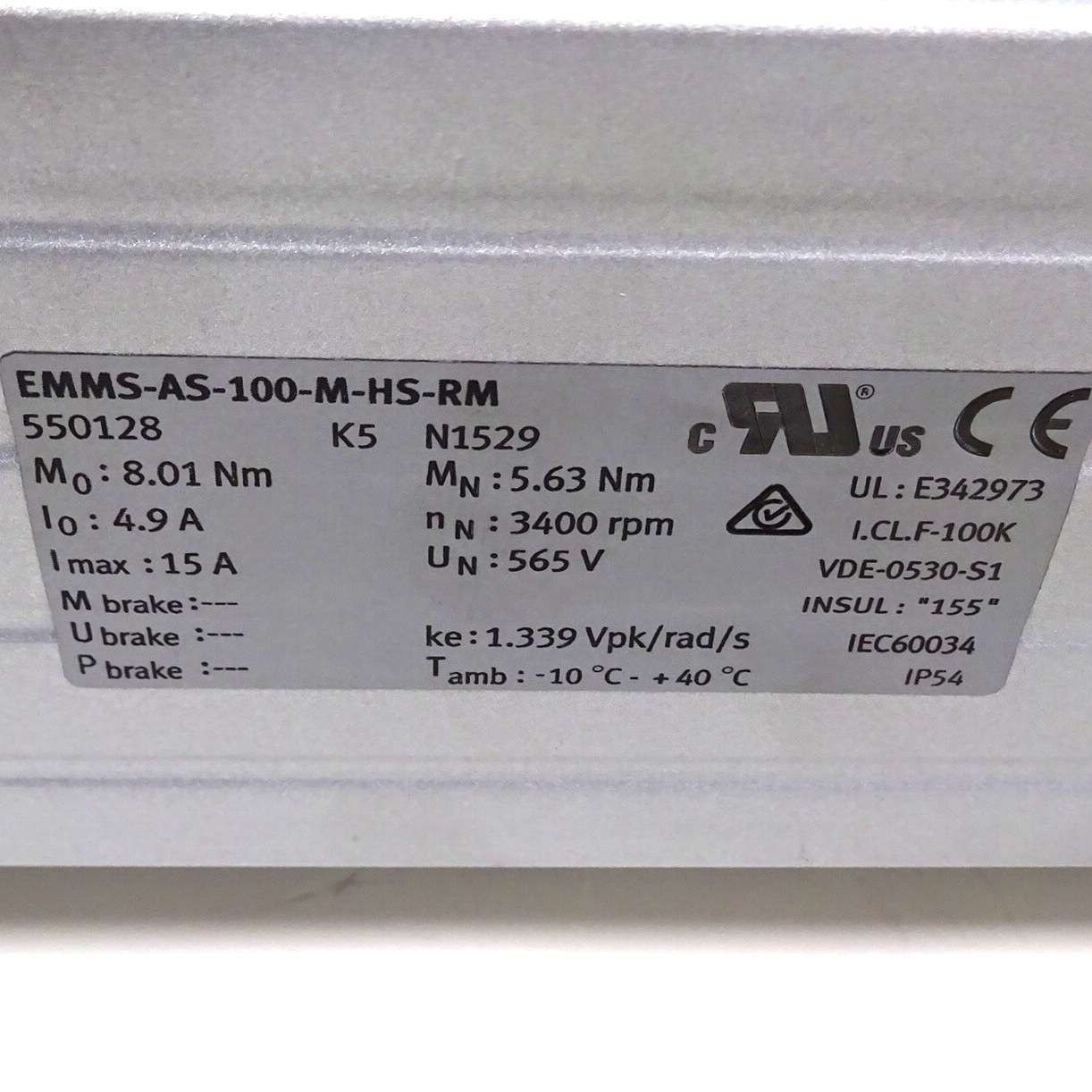 Servo Motor EMMS-AS-100-M-HS-RM Festo 5.63Nm 3400rpm 550128 - Servo ...