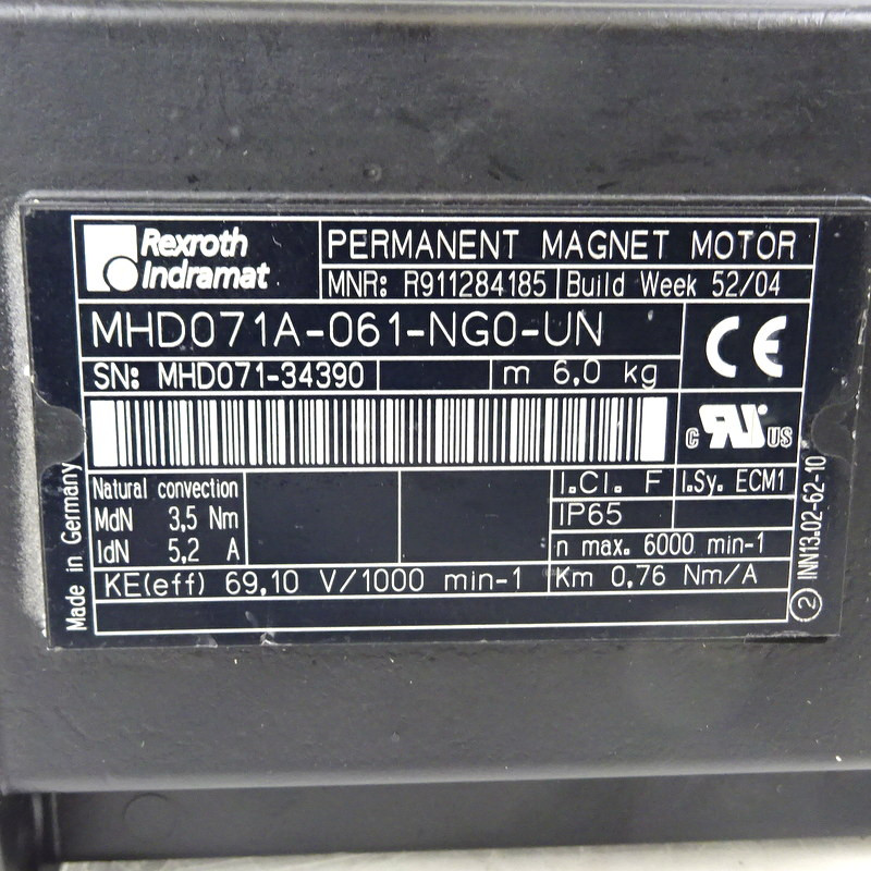 Servo Motor MHD071A-061-NG0-UN Rexroth 6000rpm 3.5Nm 5.2A *New* - Servo ...