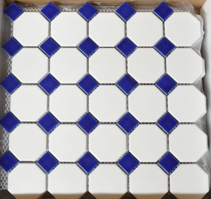 Arvex Octagon 2" White With Blue Dot | Milford Tile Supply in Milford, MA
