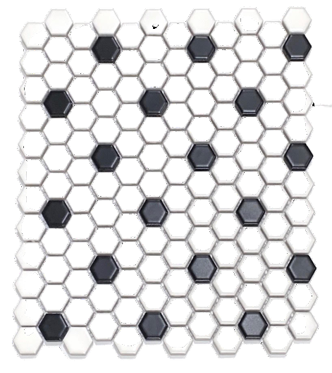 Splash Cascade 1" Hexagon White & Black | Milford Tile Supply in ...