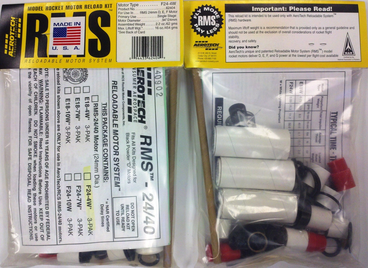 Aerotech 24mm Composite Model Rocket Motor RMS F24-4W (3pk) AER 62404