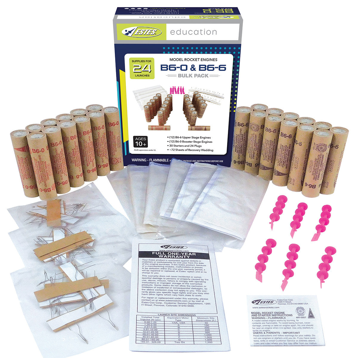 Estes 18mm Model Rocket Motors Single Use Flight Pack B6-0 and B6-6 ...