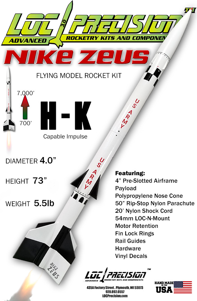 LOC Precision Flying Model Rocket Kit 4" Zeus LC-ZEUS4