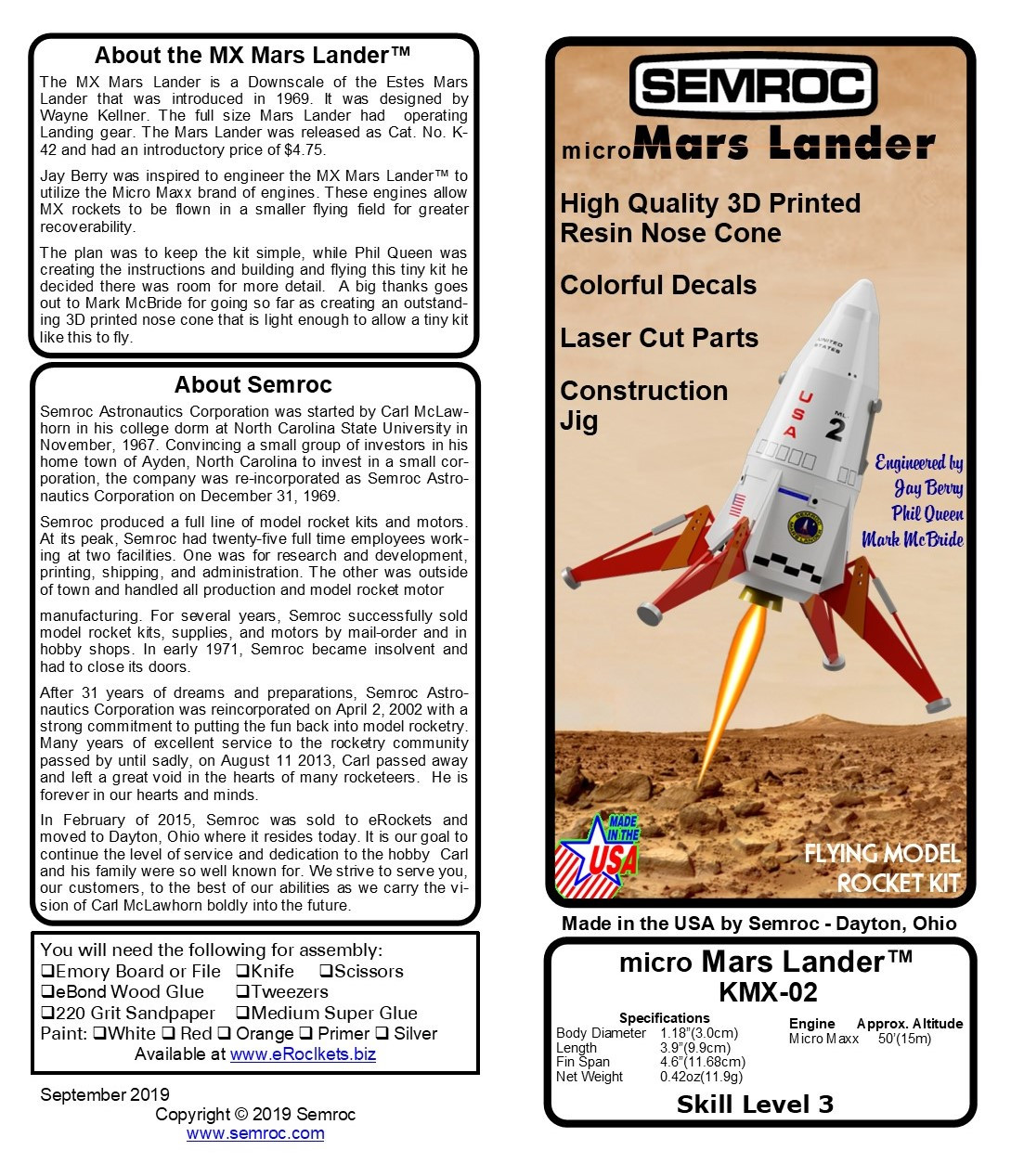 Semroc Instructions - Micro(MX) Mars lander SEM-IKMX-02