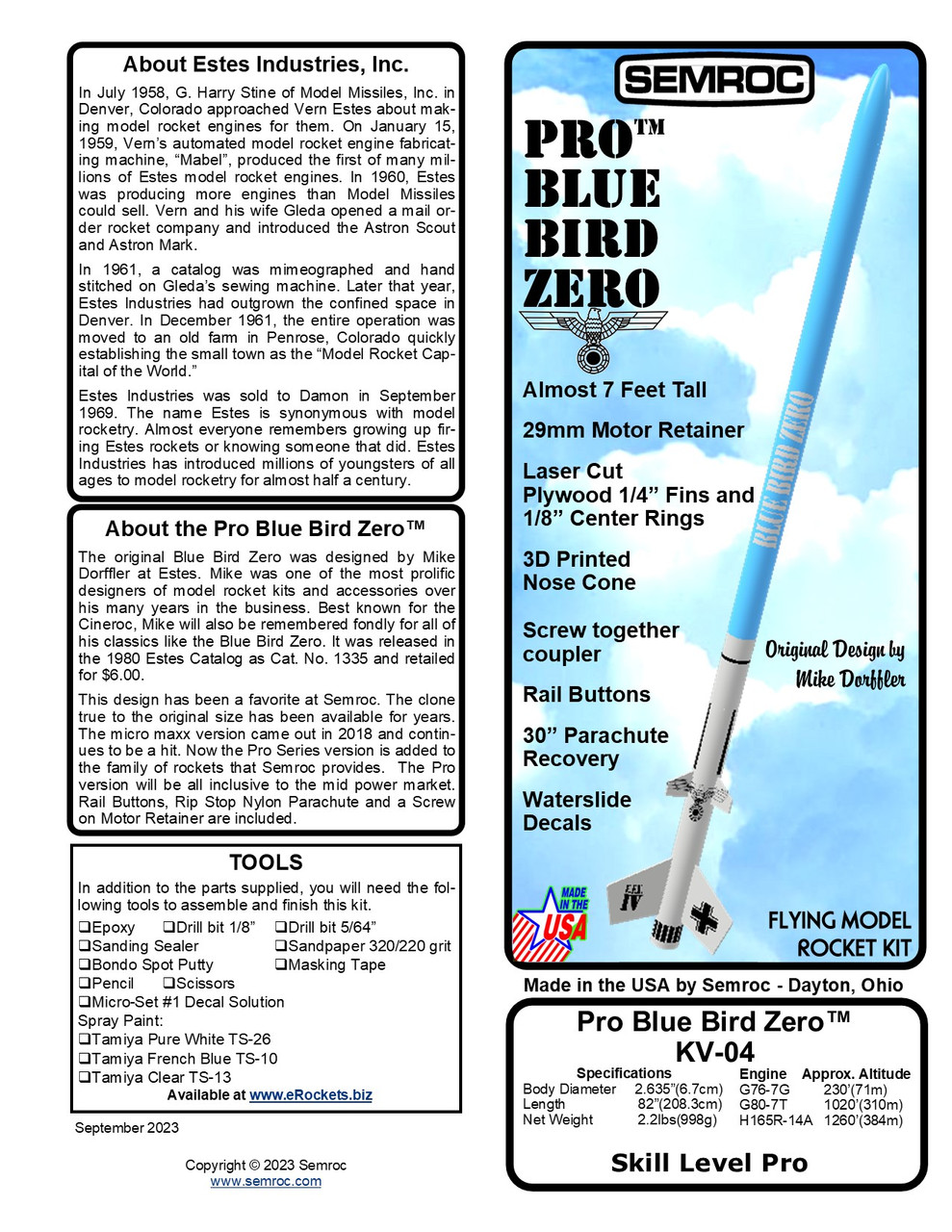 Semroc Instructions - Pro Blue Bird Zero (Four Color Illustrated ...