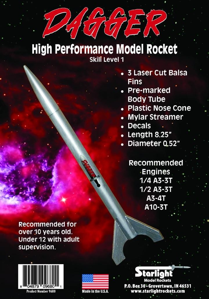 Starlight Flying Model Rocket Kit DaggerSTR 9680