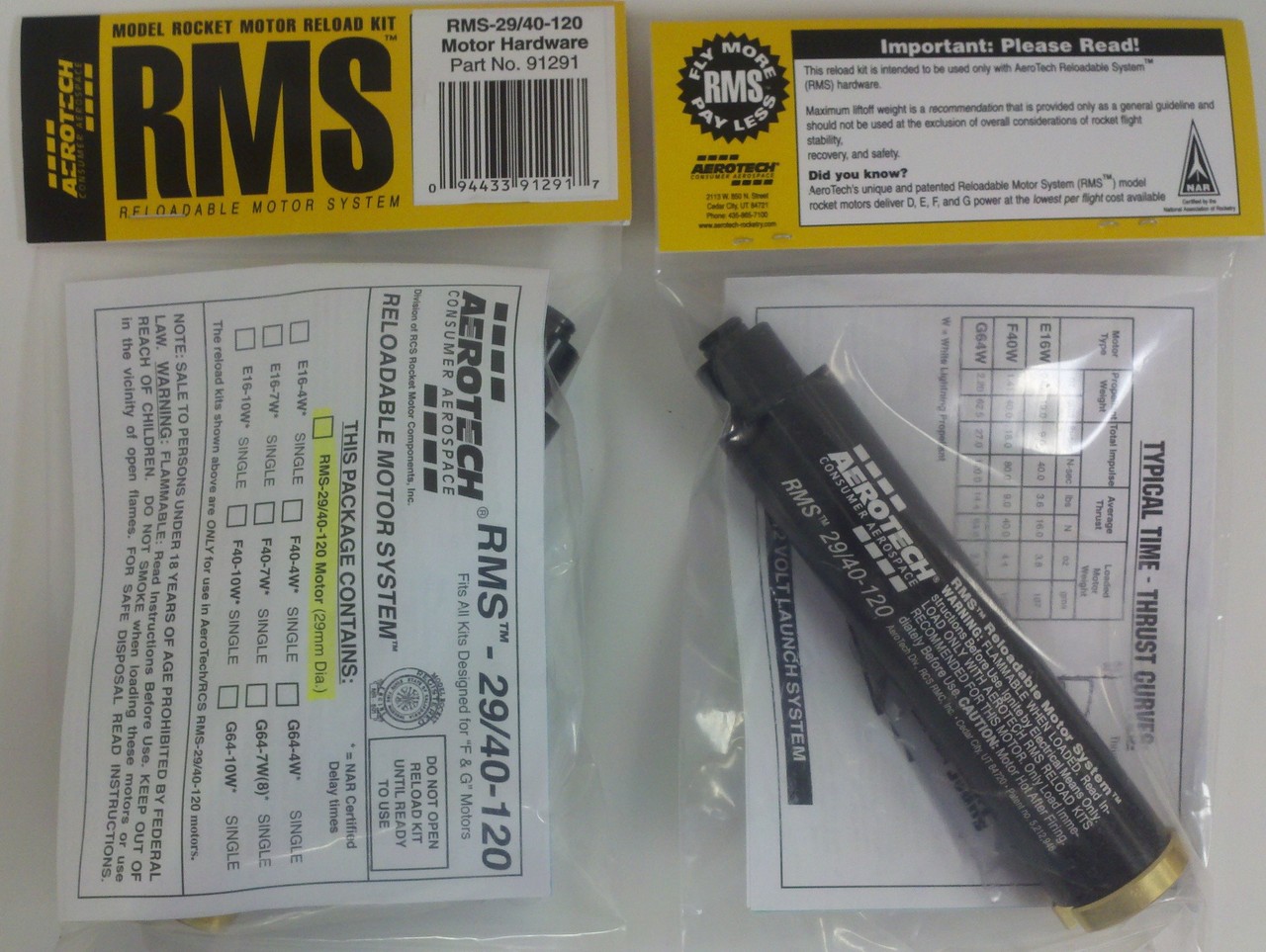 Aerotech RMS 29/40-120 Model Rocket Reload Motor Hardware Set(Casing ...