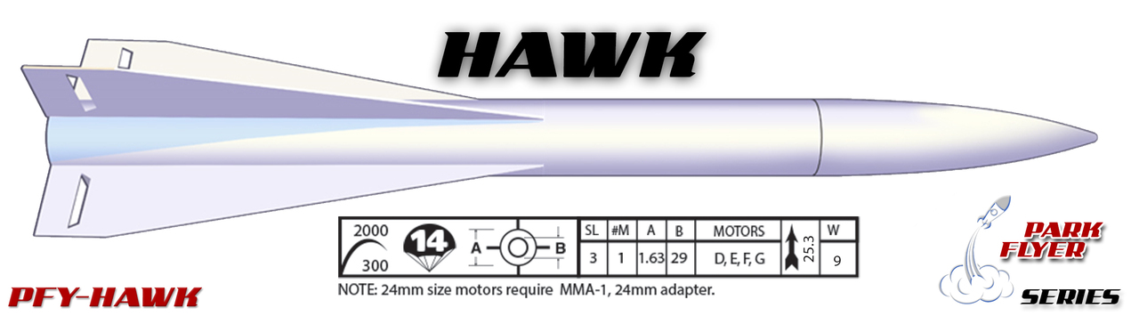 LOC Precision Flying Model Rocket Kit 1.63" Hawk PFY-HAWK