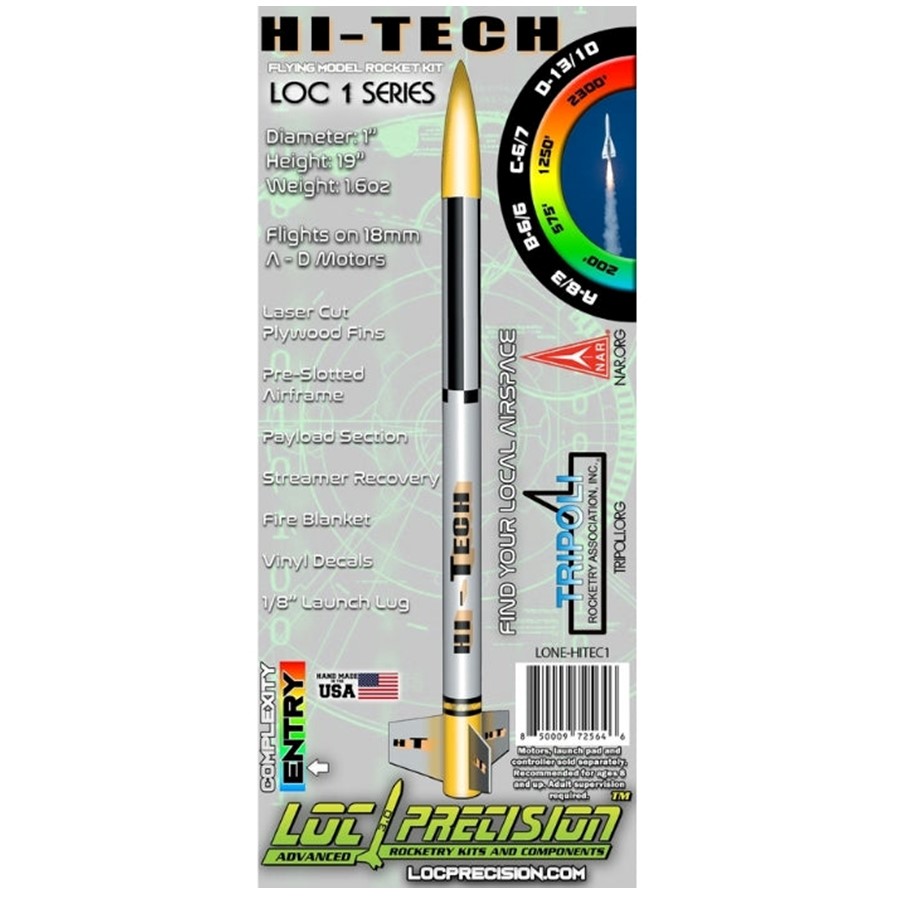 LOC Precision Flying Model Rocket Kit 1.0" Hi-Tech